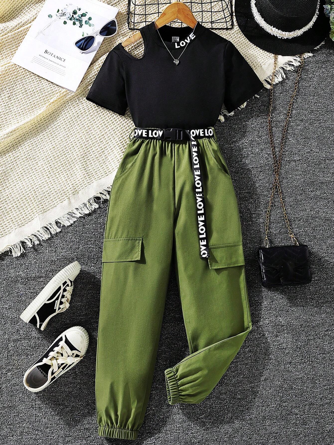 Tween Girl Cut Out Mock Neck Tee & Flap Detail Pants – Mummy & Mee