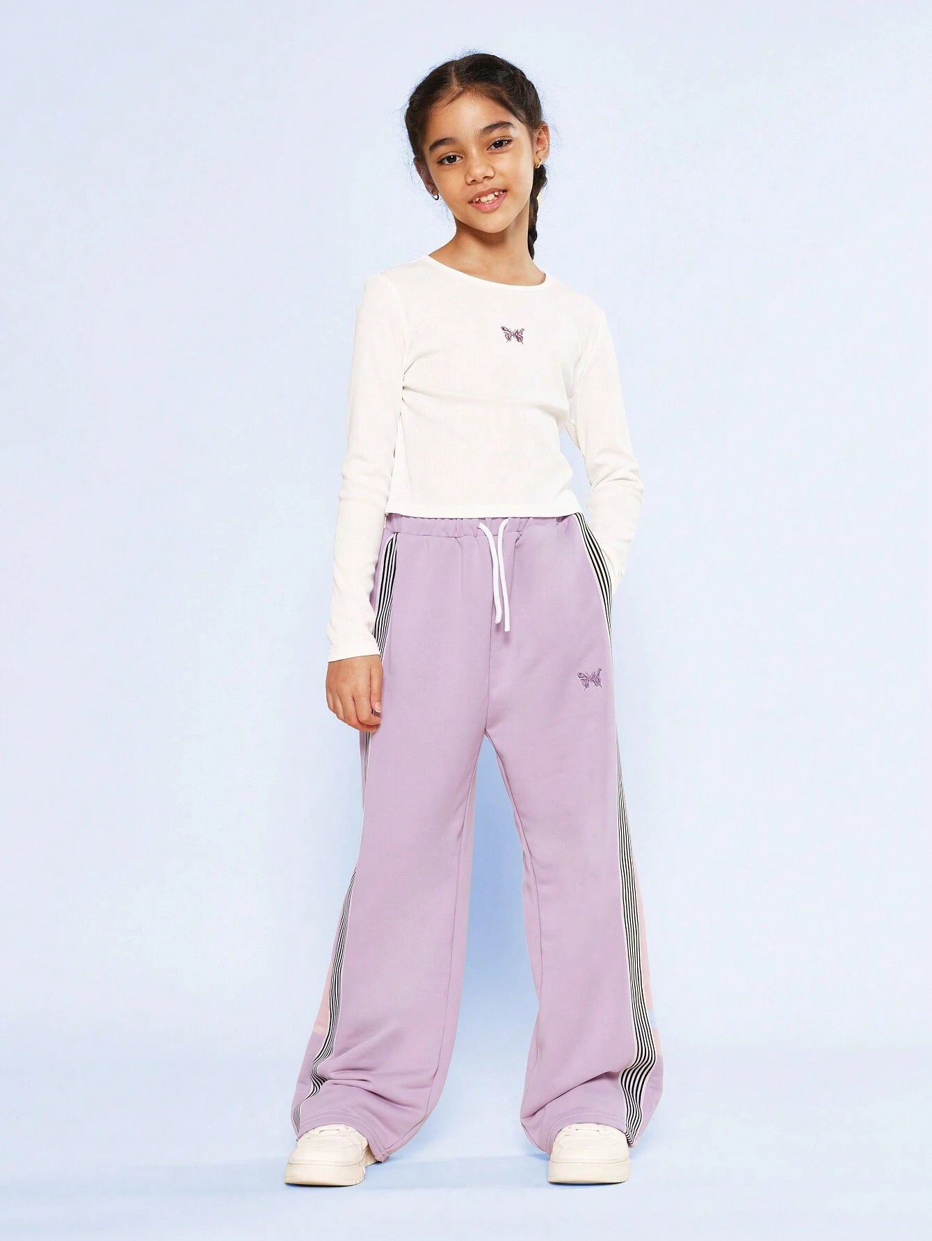 Tween Girls Crop Fit Long Sleeve Rib Shirt And Straight Fit Side Tape ...