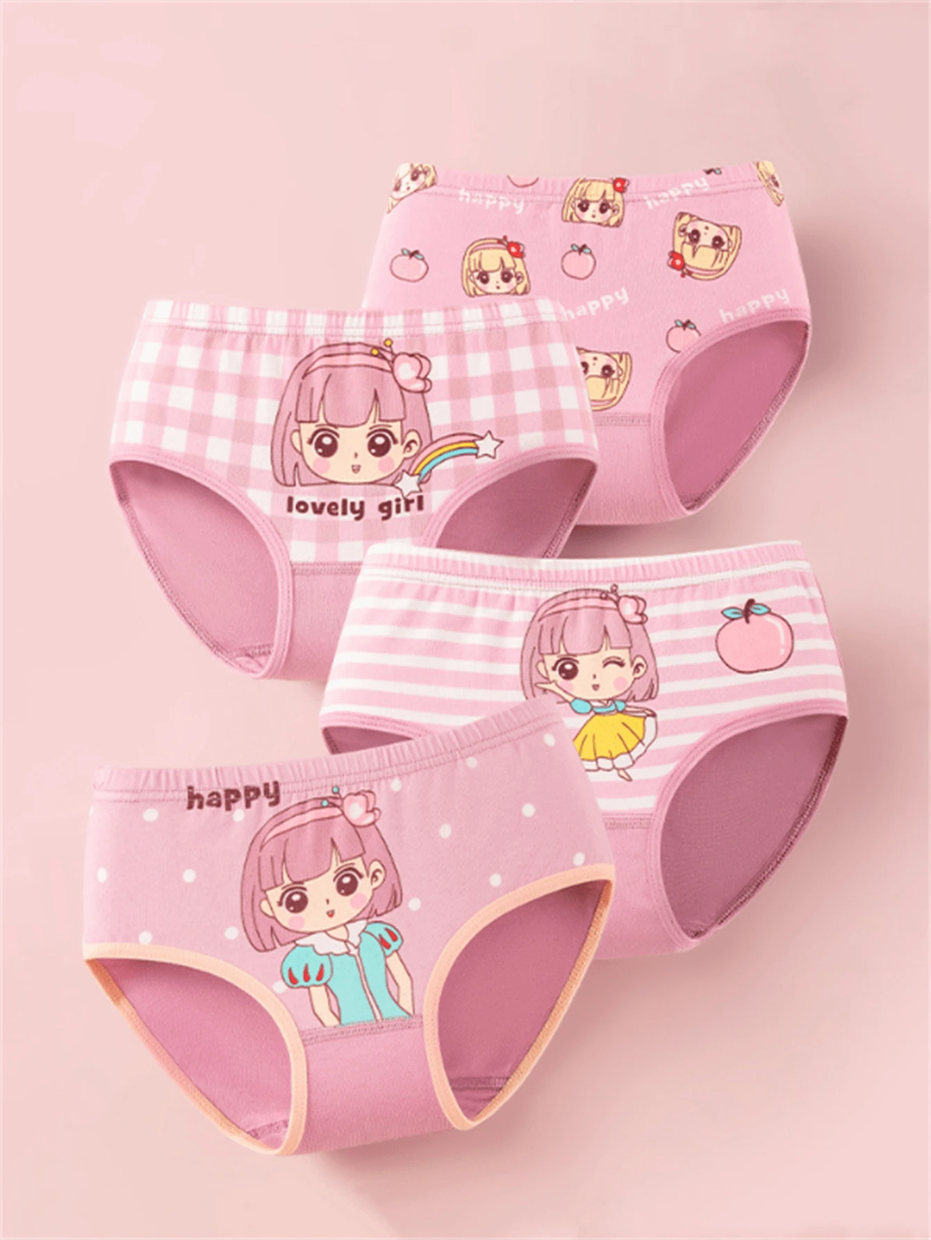 4pcs Pack Tween Girl Cartoon Girl & Stripe Printed Cute Bikini Panties ...