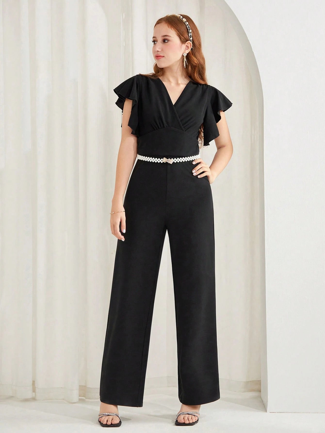 Teen Girl Black, Elegant, Party, Outdoor, Butterfly Sleeve Jumpsuit ...