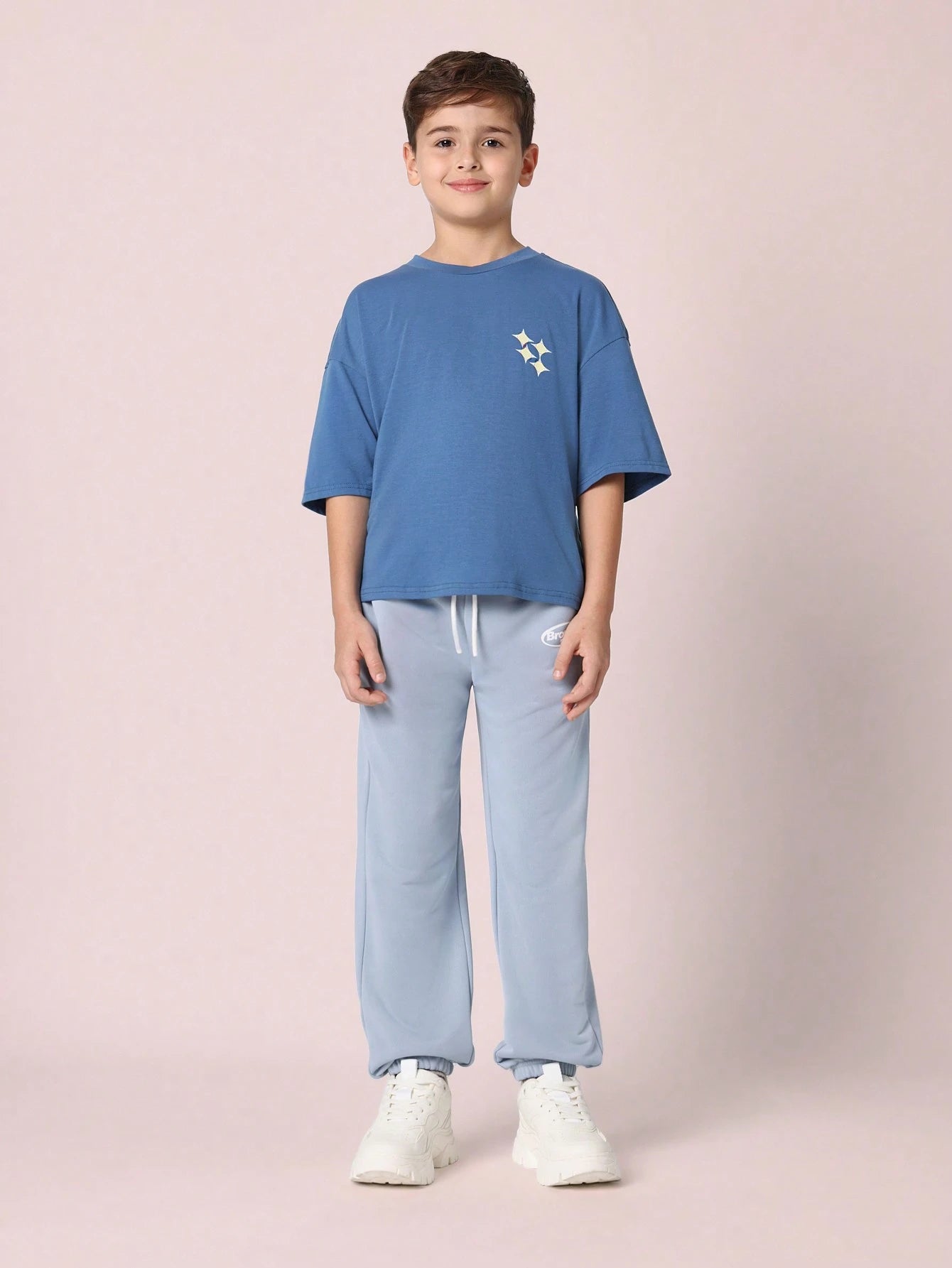 Tween Boys Comfy Oversized Fit Elbow Sleeve Tee And Contrast Slim Cuff ...