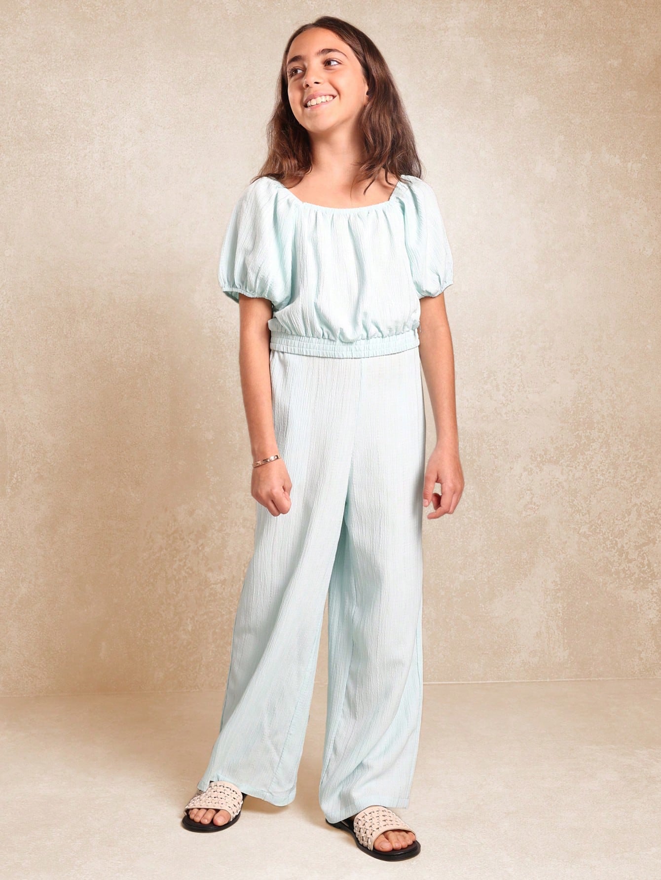 Tween Girls Blue Crop Bardot Top And Straight Fit Pants – Mummy & Mee