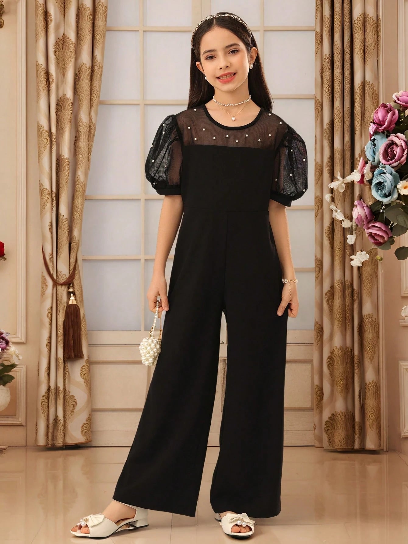 Tween Girl) Elegant Party Formal Pearl Mesh Patchwork Jumpsuit – Mummy ...